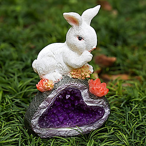 Resin Rabbit Ornament Solar Powered Bunny Statue Lamp Adorable Rabbit Figurine Decorative LED Lawn Light Lovely Art Decor Sculpture for Garden Patio Lawn Desktop Home Office