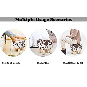 Homebeez Round Ottoman Stool Velvet Foot Rest, Small Footstool with Non-Skid Legs (Brown Cow)