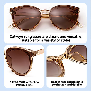 Polarized Oversized Sunglasses for Women Men Trendy Cateye Brown Sun Glasses Retro Large Frame Shades Transparent Brown and black