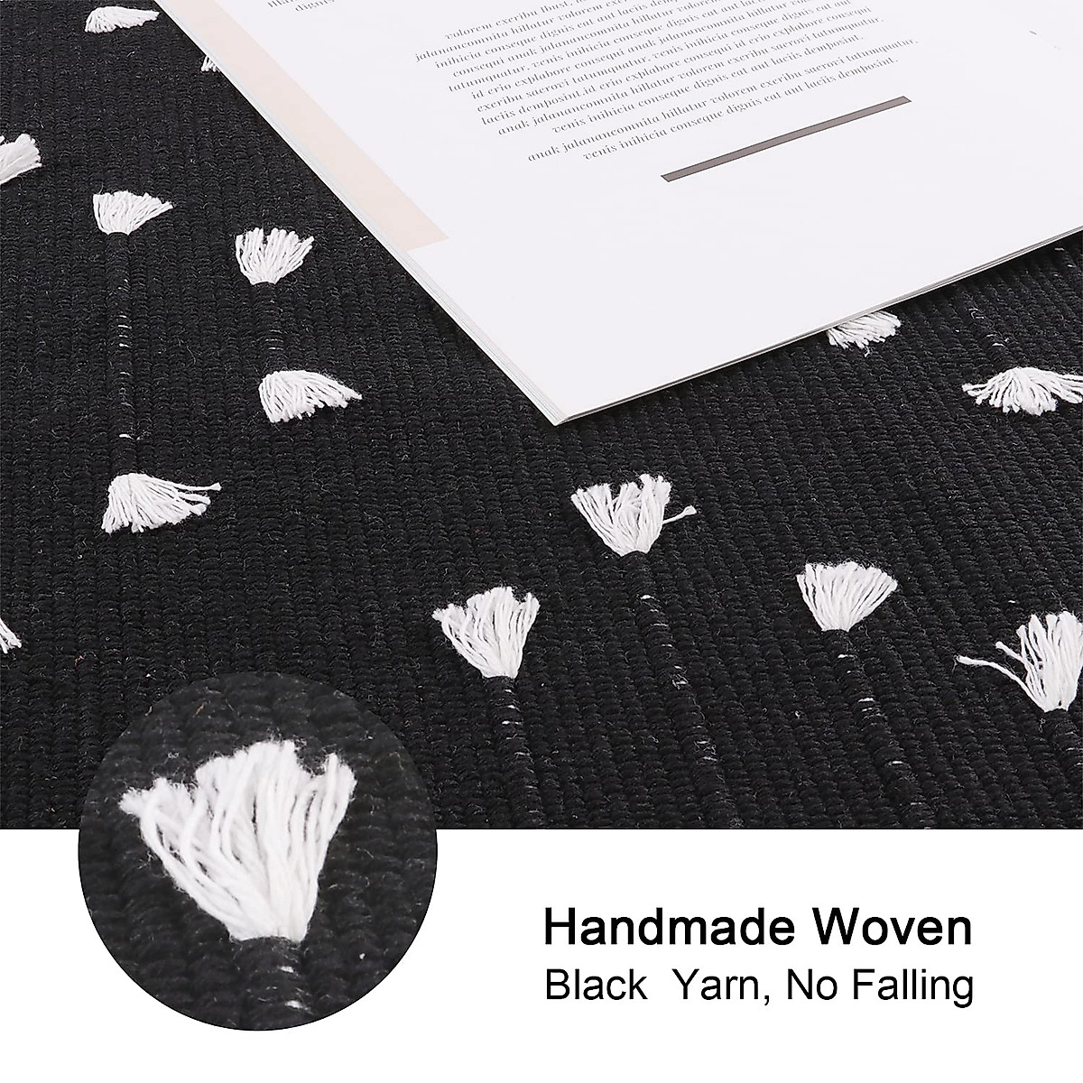 HAOCOO Moroccan Washable Runner Rug, 2’x6’ Modern Geometric Hallway Runner Rug,Woven Cotton Diamond Kitchen Runner Rug Floor Carpet Black Area Rugs for Entryway Bedroom Laundry Room Living Room