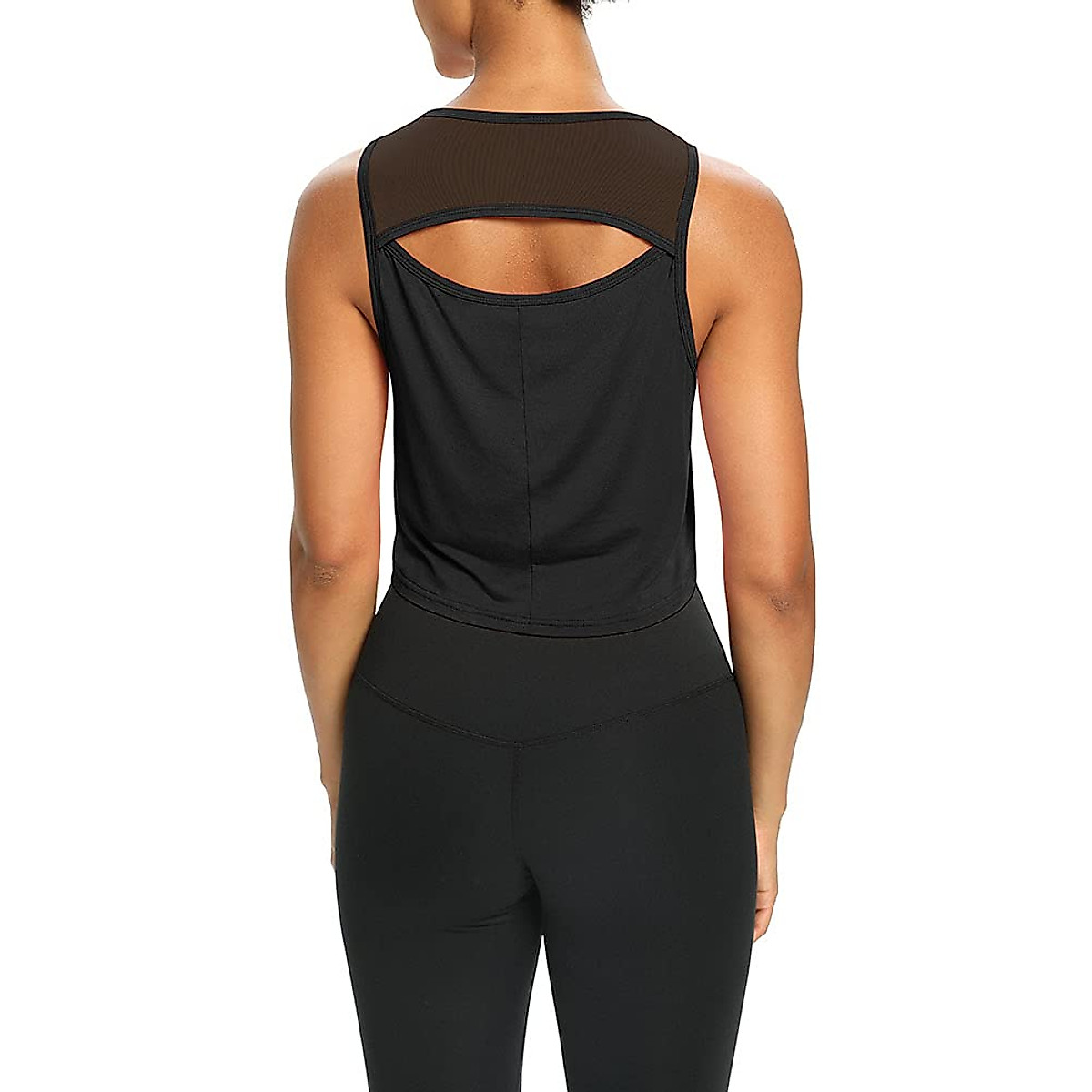 Mippo Workout Crop Tops for Women Open Back Tank Tops for Women Flowy Athletic Tops Tennis Tops Gym Tanks Backless Yoga Tops for Women Mesh Workout Tops for Women Black L