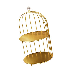 Menolana Bird Cage Dresser Organizer, Bathroom Makeup Holder, Nordic Perfume Lipstick Cosmetics Iron Storage Rack Cupcake Stand for Bathroom Countertop, gold 2 tier