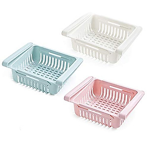 COOLFUNLIFE Retractable Drawer Type Refrigerator Storage Box Food Fresh-keeping Classified Organizer Container Basket Fridge Shelf Holder Plastic Storage Bin, Fit for Fridge Shelf Under 0.5" - 3 Color