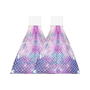 Fangship Hanging Kitchen Towel with Loop 2 Pack Beautiful Dreamy Pink Mermaid Scales Soft Dish Towels Tie Towel Tea Towels Washcloth for Bathroom Home