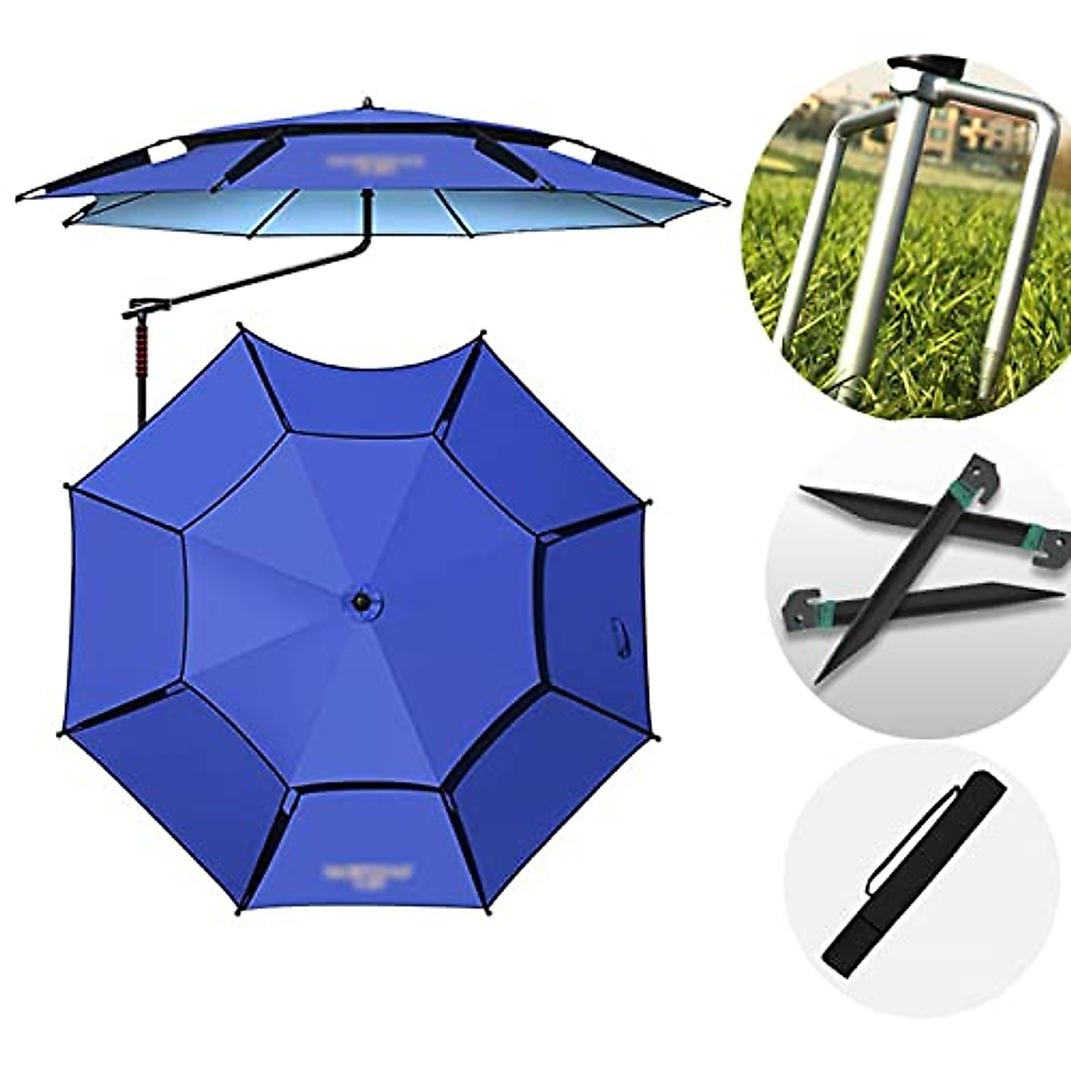 WYFFF 2.2m/7ft Patio Cantilever Umbrella, Hanging Blue Garden Umbrella, Octagonal Fishing Umbrella, for Garden, Deck, Backyard, Pool and Beach