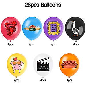 28Pcs Balloons for Friends Birthday Party Supplies, Includes 7 Styles Printed Ideal for TV Show Party Decorations Favors
