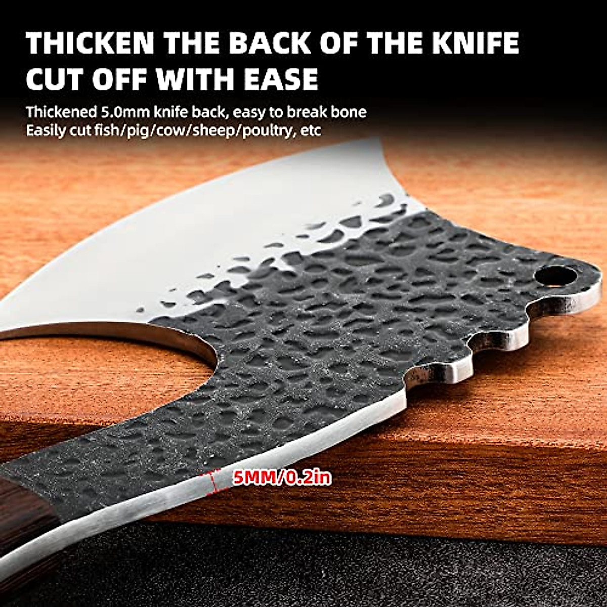 Handmade Meat Cleaver Axes Shape Forged Heavy Duty High Carbon Butcher Knife Boning Breaker Vegetable Butcher Chopper Cutting Chef Knife with Cover for Kitchen Outdoor BBQ (Black)