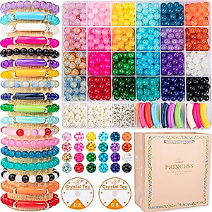 Zyehxed 1060 Pcs 8mm Glass Beads for Jewelry Making, 24 Colors Round Glass Beads Bracelet Making Kit Crystal Gemstone Beads for DIY Craft Necklace Bracelet Earring Phone Lanyard