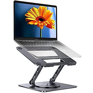 AOEVI Laptop Stand for Desk, Adjustable Laptop Stand with 360 Rotating Base Foldable Laptop Riser Compatible with MacBook Pro/Air Notebook up to 16 Inches, Grey