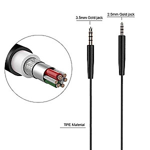 QC35 Replacement Audio Cable Cord for Bose Quietcomfort 35 QC35 Oe2 Oe2i QC25 Headphones with Inline Mic Volume Control 1.4 Meters 3.5mm to 2.5mm Cable for iOS Android System (Built-in Microphone)