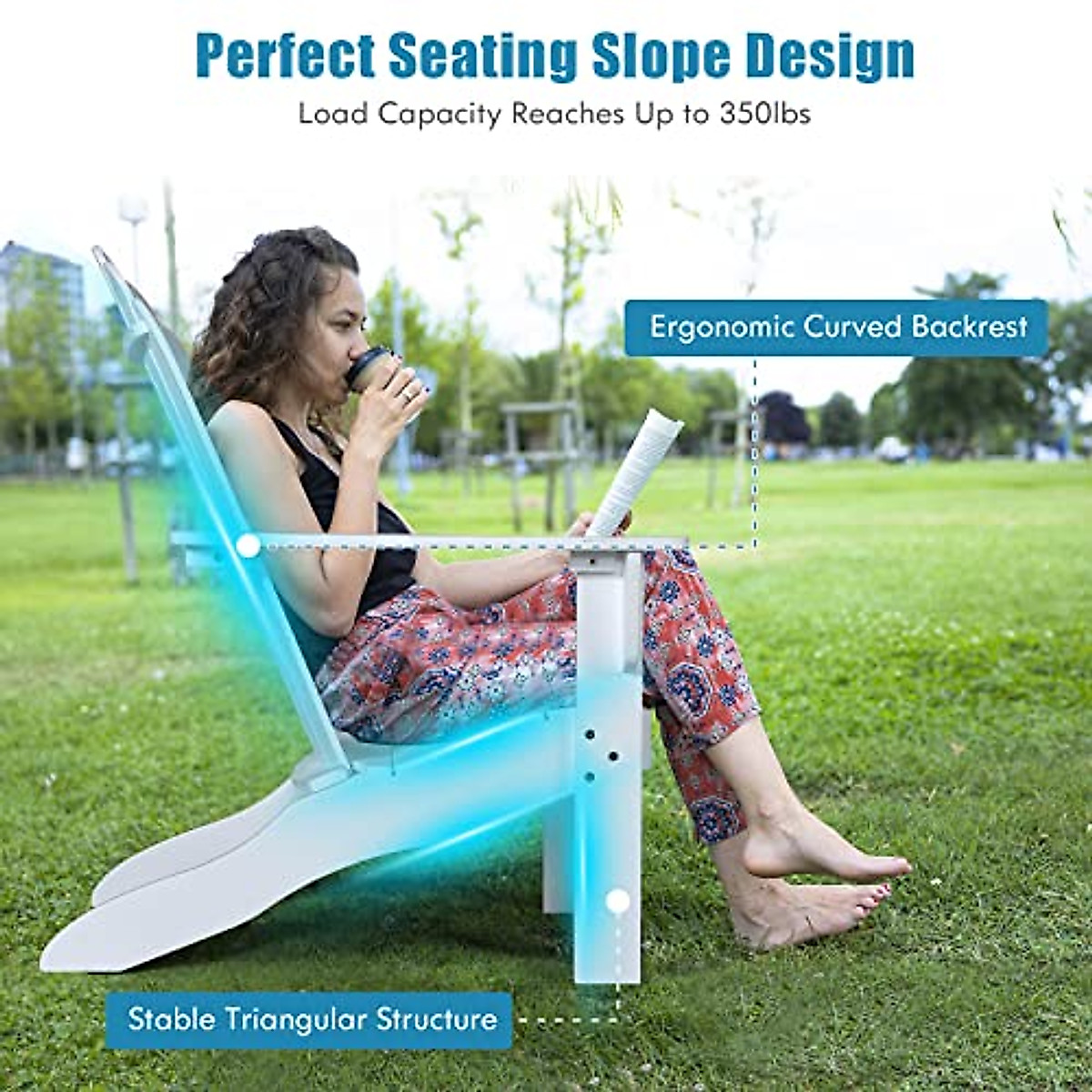 Tangkula Adirondack Chair, Acacia Wood Adirondack Lounger Chair, Outdoor Armchairs with Slatted Seating, Weather Resistant, for Patio Deck Lawn Backyard, Garden Adirondack Furniture (2, White)