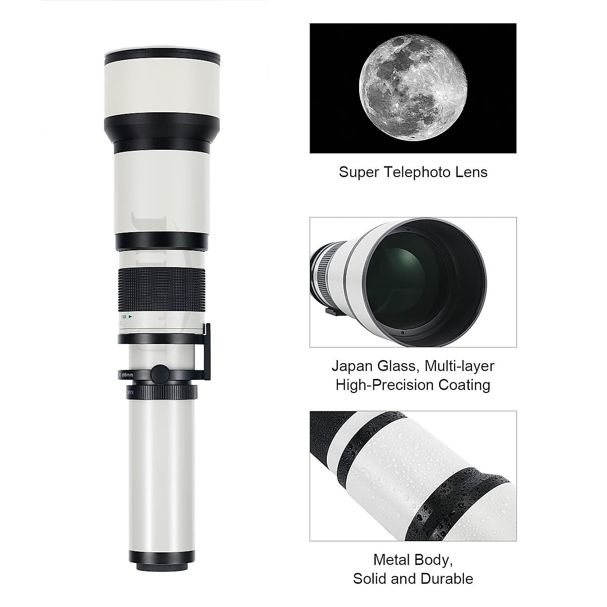 JINTU 650-1300mm f/8 Manual Telephoto Zoom Lens + T-Mount for Canon EOS Rebel SL2 SL1 T3 T3i T4i T5 T5i T6 T6i T6s T7 T7i 4000D 850D/SL3/SL2 6D Mark II/5D Mark IV/90D/80D/77D DSLR SLR Cameras