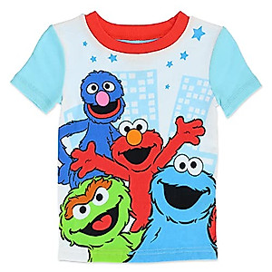 Sesame Street Boys' 2-Piece Pajama Set Monster Print with Cozeez Slippers, Turquoise, Toddler Size 3
