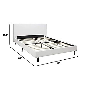 Modway Anya Upholstered White Platform Bed with Wood Slat Support in Queen