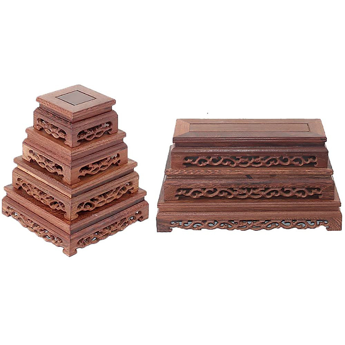 Chinese Wooden Rosewood Carved Base Square Vase Plant Fishbowl Sculpture Display Stand