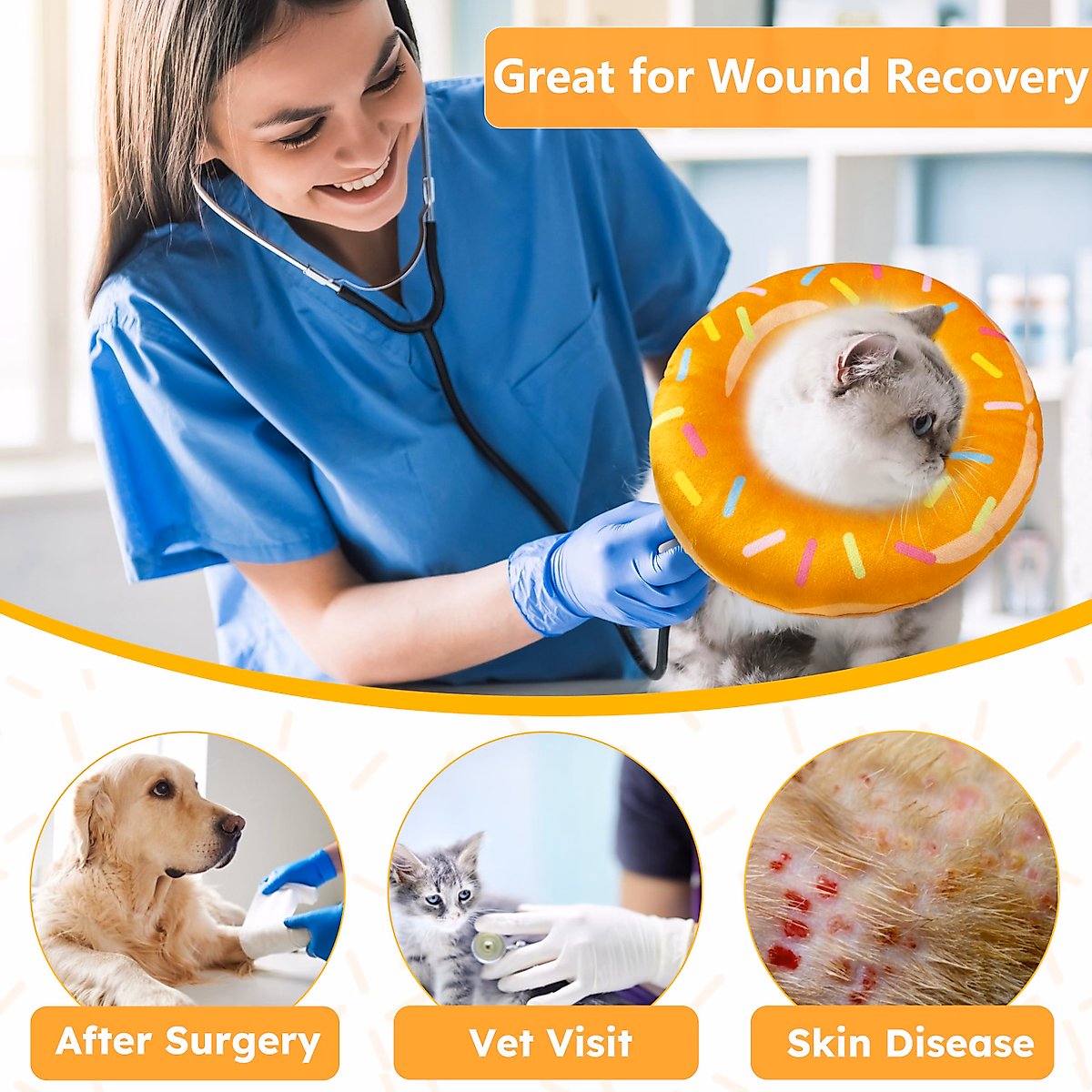 Hpetppy Cat Cone Collar Soft, Cat Recovery Collar for Wound Healing Cute Cat Donut Adjustable Cat Cones to Stop Licking Comfortable Lightweight Neck Elizabethan Collars for Cats Kittens After Surgery