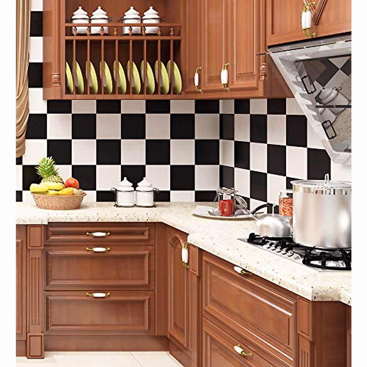 Livelynine Checkered Black and White Vinyl Flooring Roll 15.8x78.8 in Floor Contact Paper Waterproof Peel and Stick Tile Flooring for kitchen Linoleum Bathroom Wallpaper Self Adhesive Wall Covering