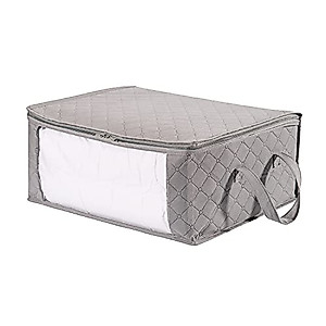 AzxecVcer 3 Pack Storage Bags,Foldable Storage Bag Organizers, Large Clear Window & Carry Handles,Under Bed Organizer Bag for Closets, Bedrooms for Comforters,Blankets,Clothes,Quilts and Towels, Gray)