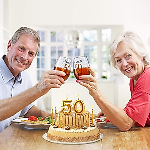 50th Birthday Stemless Wine Glass, Gold Cheers to 50 Years Birthday Wine Glass Present for Men Women 50th Birthday Party Wedding Anniversary Party Decorations, 17 oz Stemless