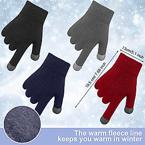 12 Pieces Kids Winter Hat Glove Scarf Sets Thick Fleece Lining Cap Knitted Beanie Warm Touchscreen Mitten Neck Warmer Gaiter for Boys and Girls, Age 5-14