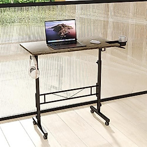 SIDUCAL Mobile Stand Up Desk, Adjustable Laptop Desk with Wheels Storage Desk Home Office Workstation, Rolling Table Laptop Cart for Standing or Sitting, Rustic Gray