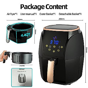 Mdjayo 4.4qt Air Fryer, Compact Oil Free Cooker, Smart Deep Airfryer Oven, 7-In-1 Digital LCD Touch Screen, Double Detachable & Dishwasher Safe Basket, Best Kitchen Accessories, Black