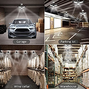 4-Pack Three-Blade Garage Lighting Folding Lights, Energy Efficient Large Plastic Garage Lights, Folding LED Beads Garage Lights, Basement Lighting, Warehouse Lighting, (6500K, Black)