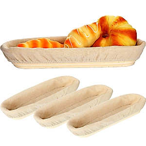 4 Pieces 13.8 Inch Banneton Bread Proofing Basket Oval Long Bread Proofing Basket Banneton Basket Dough Proofing Basket with Liners and Scatters for Home Sourdough Bread Baking