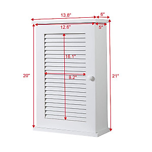XMLYEC Wall Mounted Cabinet, Hanging Medicine Cabinet with 3 Tiers, Single Louvered Door, Floating Cupboard for Home Bathroom Bedroom, White