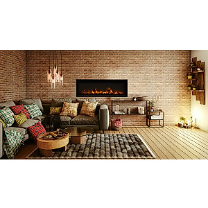 60" Extra Slim Indoor Only Electric Fireplace with Black Steel Surround