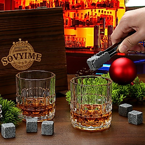 Sovyime Whiskey Stones Gifts for Men, Groomsmen Gifts, Granite Chilling Stones Bourbon Whiskey Glasses Set, Unique Birthday Gifts for Men Christmas Father's Day Valentine Retirement