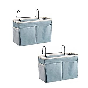 Haoun 2Pack Bedside Storage Hanging Organizer Bag Holder Bed Bunk Organizer for Dormitory Room,Hospital Bed Rails,Baby Bed (Grey Blue)