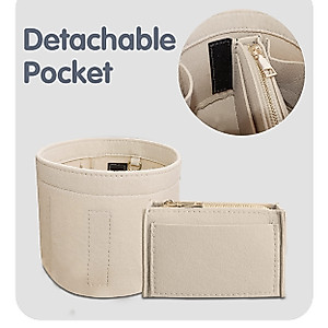 Soyizom Felt Purse Organizer Purse Insert Fits Cannes Cylinder Bag Insert Tote Organizer for Women Purse Liner Purse in Purse,Beige