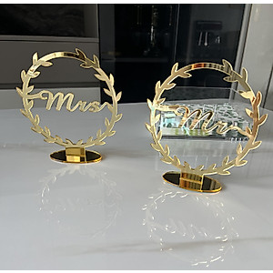 Gold Mirror MR and MRS Wedding Deco,Gold Standing Mr & Mrs Sign Rustic Mr and Mrs Sign for Sweetheart Table Decor