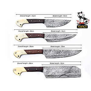 Sapra Hand Forged Damascus Steel Outdoor BBQ Professional Utility knives chef knife set for kitchen With Handmade Leather bag P-2090-RB-KCS