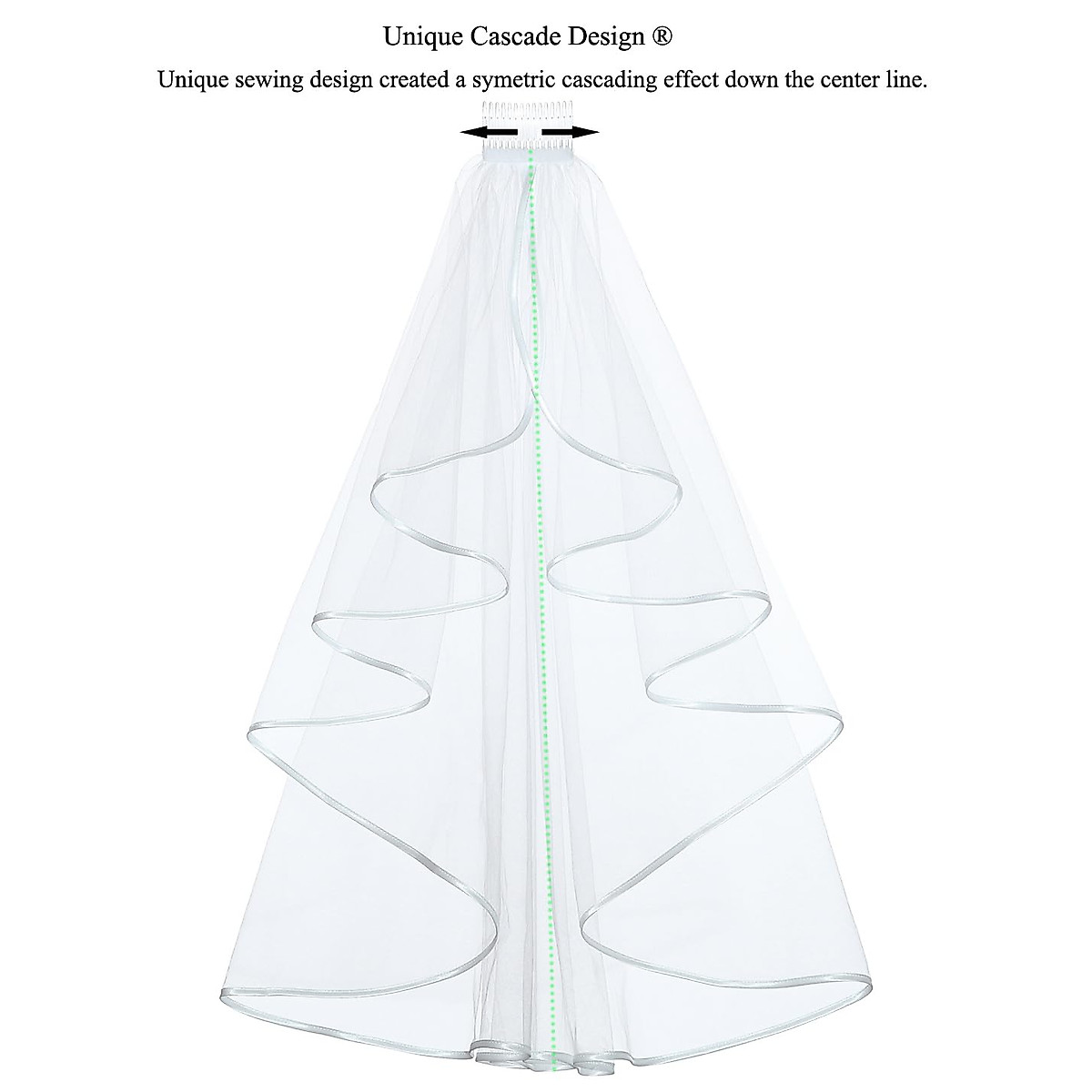 SAMKY Elegant 1T 1 Tier Ribbon Cascade Waterfall Veil - White Elbow Length 28" V197