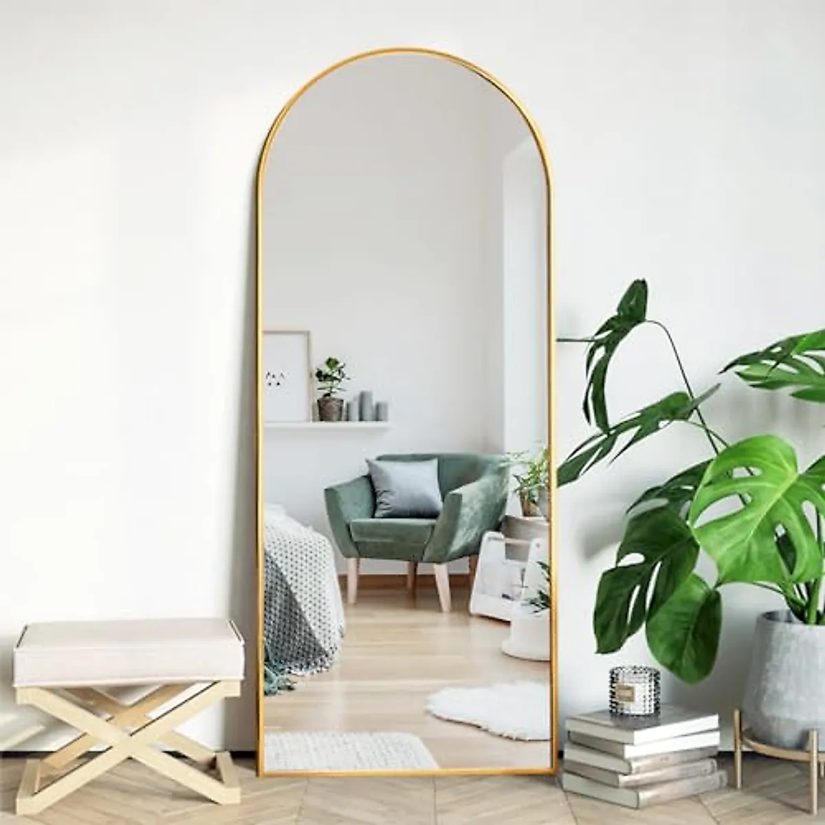 XKZG 64" x 21" Arched Full Length Mirror Floor Mirror with Aluminum Alloy Frame Full Body Mirror Stand Mirror Wall Mounted Mirror for Bedroom Living Room - Gold