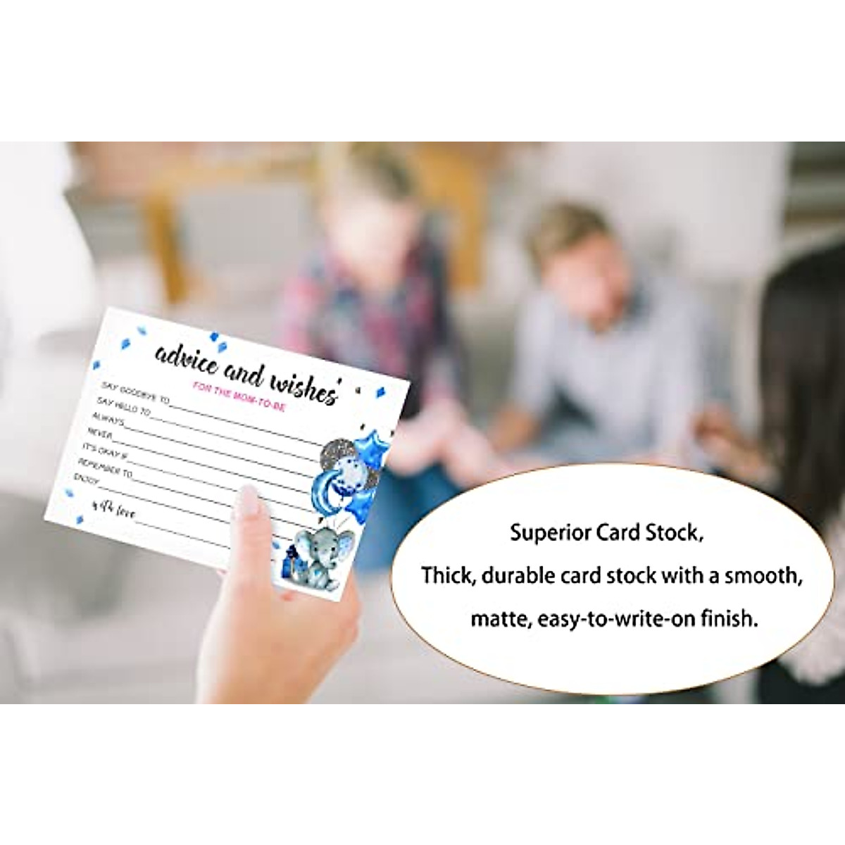 Yuansail Blue Elephant Advice And Wishes Cards For The Mom-To-Be, Baby Advice Cards For New Mom, Baby Shower Party Game,Decorations Party Supply，25 Cards(bb006-JYK 006)