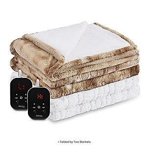 Bearhug Electric Blanket Queen Size 84" x 90", Dual Controller Heated Blanket, Faux Fur/Sherpa, 10-Heat Levels & 1-12H Auto Off, 5-Year Warranty, Over-Heat Protect, ETL, Machine Washable