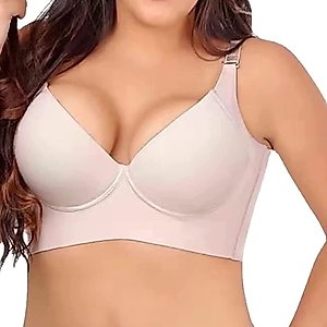 Fashion Deep Cup Bra Hides Back Fat Full Back Coverage Bra Bra with Shapewear Incorporated Plus Size Push Up Sports Bra (B, Nude, 38)