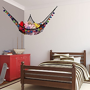 Net for Stuffed Animals, Meirenda Stuffed Animal Hammock or Net Jumbo Stuffed Toy Net Storage Organizer Kids Sling Corner Wall Mesh Toy Hammock for Stuffed Animals with Balls(Black, 70 inch)