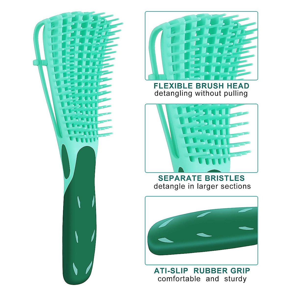 2 Pack Detangling Brush for Curly Hair, ez Detangler Brush Hair Detangler, Afro Textured 3a to 4c Kinky Wavy for Wet/Dry/Long Thick Curly Hair, Exfoliating for Beautiful and Shiny Curls (Black, Green)