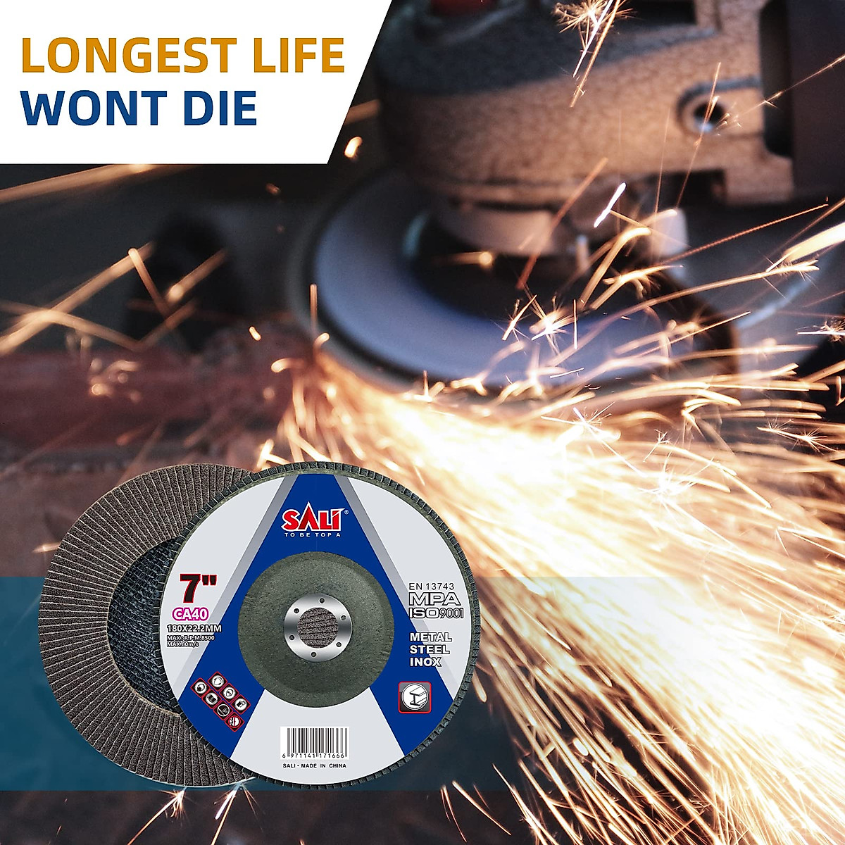 Sali 10 Pack Flap Disc 40 Grit 7" x 7/8-Inch Sanding Disc Bevel Type #29 Premium and Industrial Grade Angle Grinder Grinding Wheel High Performance Edge Grinding