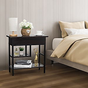 Hadulcet Side Table with USB Ports and Outlets, Narrow Sofa End Table with Storage Shelf for Small Spaces, Nightstand with Charging Station Bedside Table for Living Room, Black Walnut