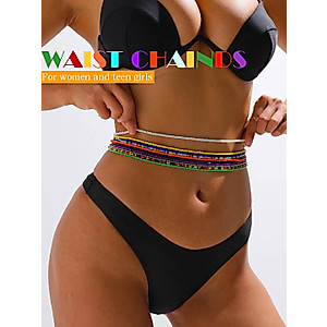 TWINKLEDE Elastic Beads Belly Waist Chain Colorful Beaded Body Chains Set Festival Rave Summer Bikini Body Jewelry for Women and Girl (Multi-colored)