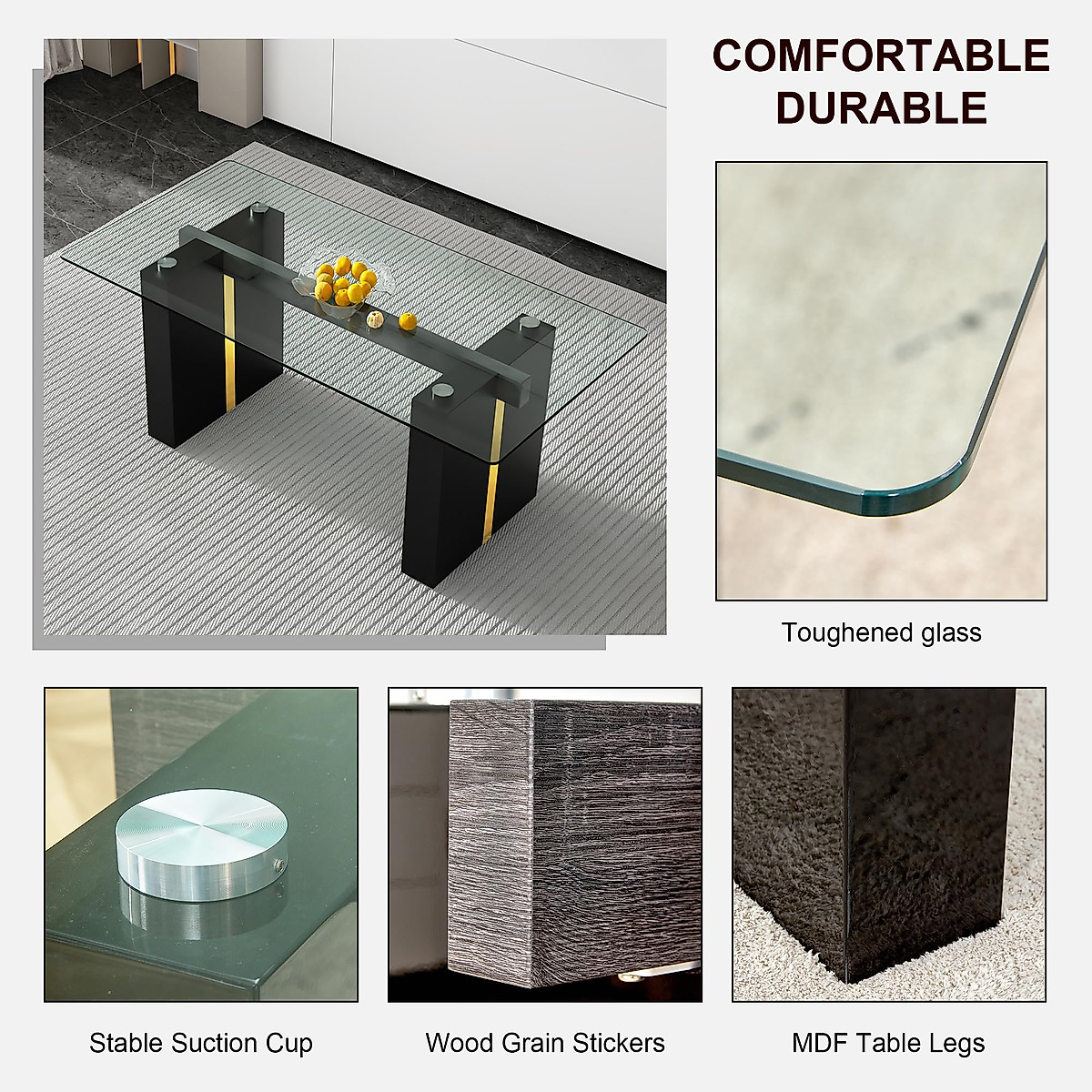 71 in Glass Dining Table Set for 8, Modern Tempered Glass Table Top with MDF Frame & 8 Leather Ergonomic Chairs, Kitchen Table and Chairs for 8