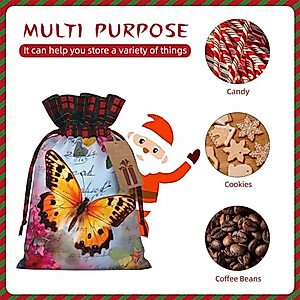 EVANEM Christmas Gift Bags with Drawstring Burlap Gift Bags Butterfly Christmas Linen Bags for Xmas Party Candy Bags with Cards Xmas Reusable Wrapping Bags Christmas Linen Treat Bags for Holiday