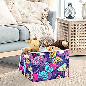 innewgogo Butterflies Painting Storage Bins with Lids for Organizing Collapsible Storage Cube Bin with Handles Oxford Cloth Storage Cube Box for Car