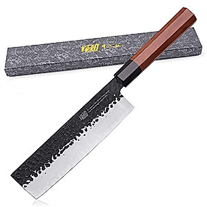 FINDKING Dynasty Series Japanese Nakiri Knife, Professional Vegetable Cleaver, 9Cr18MoV High Carbon Steel Blade, African Rosewood Octagonal Handle, for Shred, Slicing, Mincing, 7 Inches