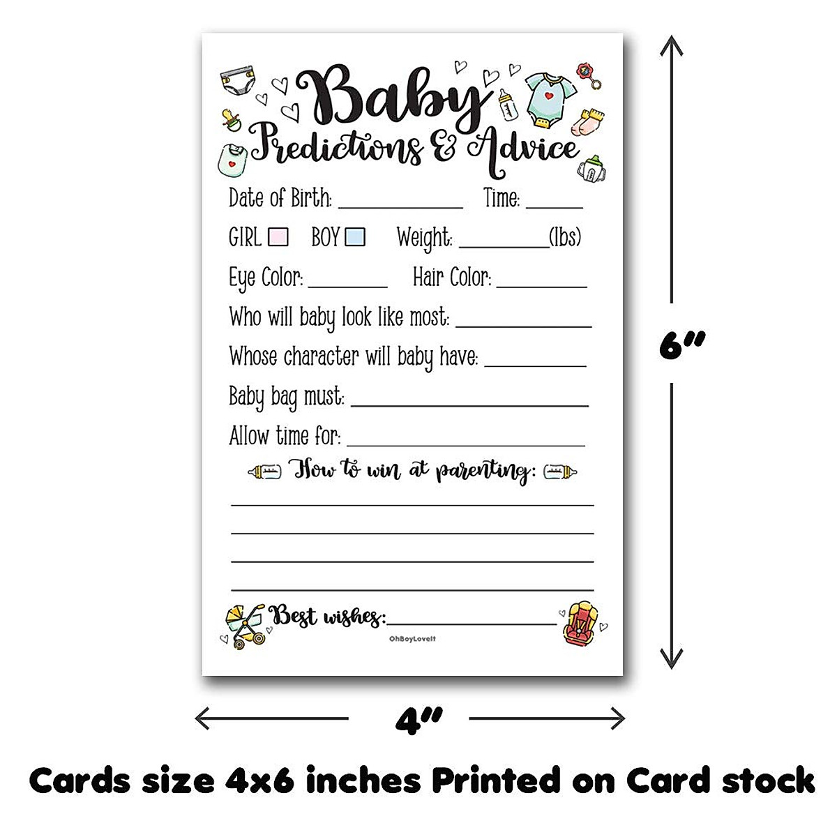 50 Baby Prediction and Advice Cards for Baby Shower | Parent in Training Stickers, Gender Neutral | Gender Reveal Shower Activity